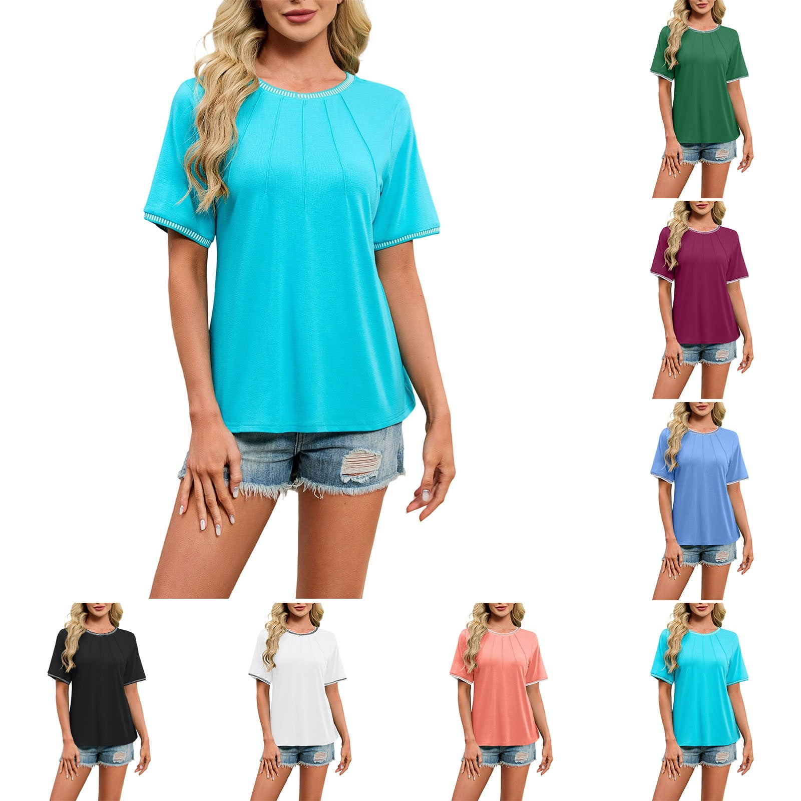 Basic Crew Neck Short Sleeve T Shirt For Women Striped Tee Casual Loose ...