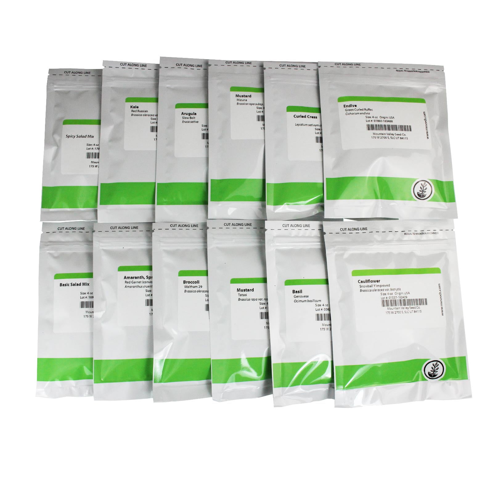 Basic Dozen Microgreens Seeds Assortment: Twelve 4 Oz. Resealable Bags ...