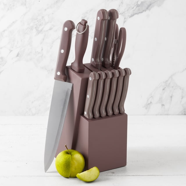 Basic Essentials 12 Piece Stainless Steel Kitchen Knife Set with Wood ...