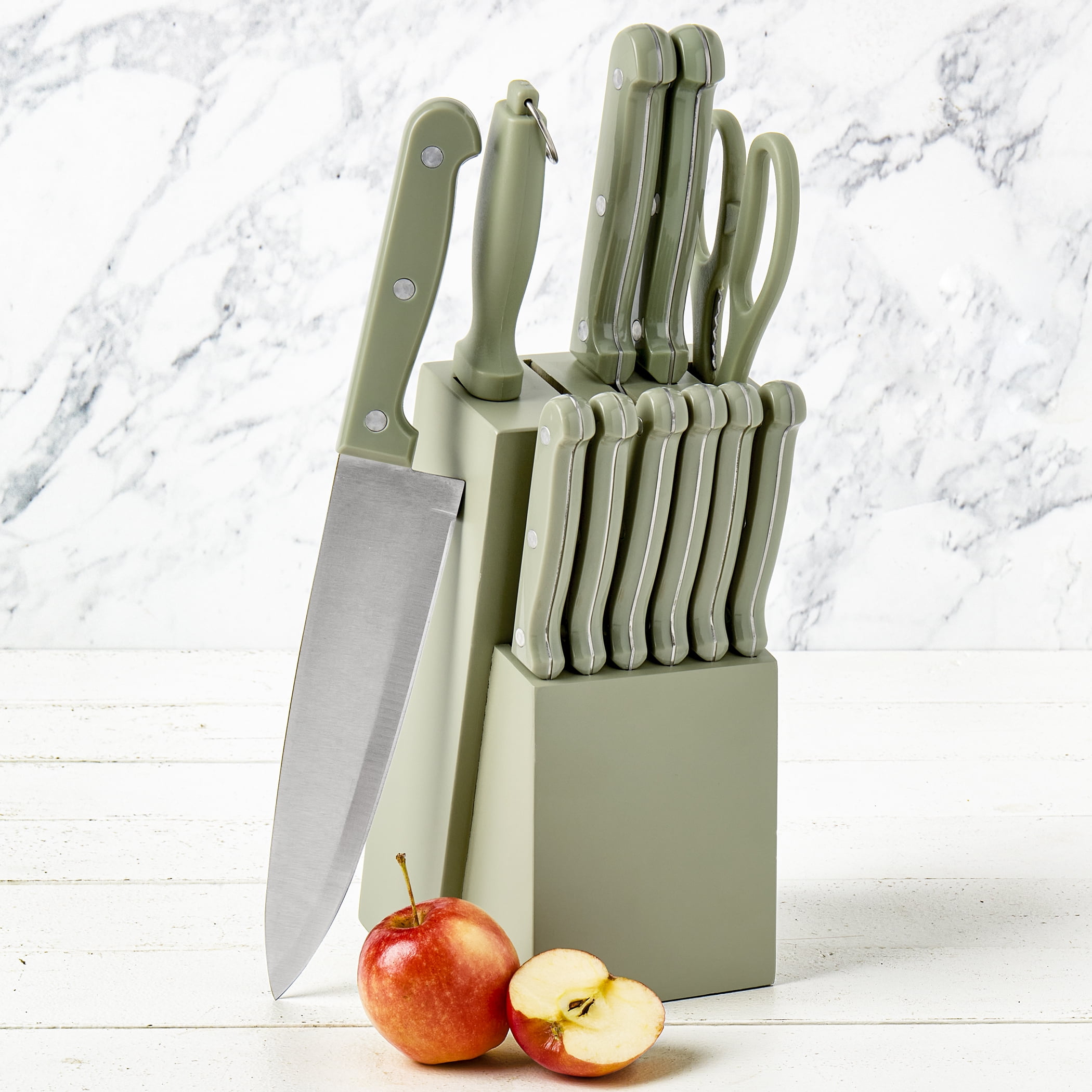 Basic Essentials 12 Piece Stainless Steel Kitchen Knife Set with Wood ...