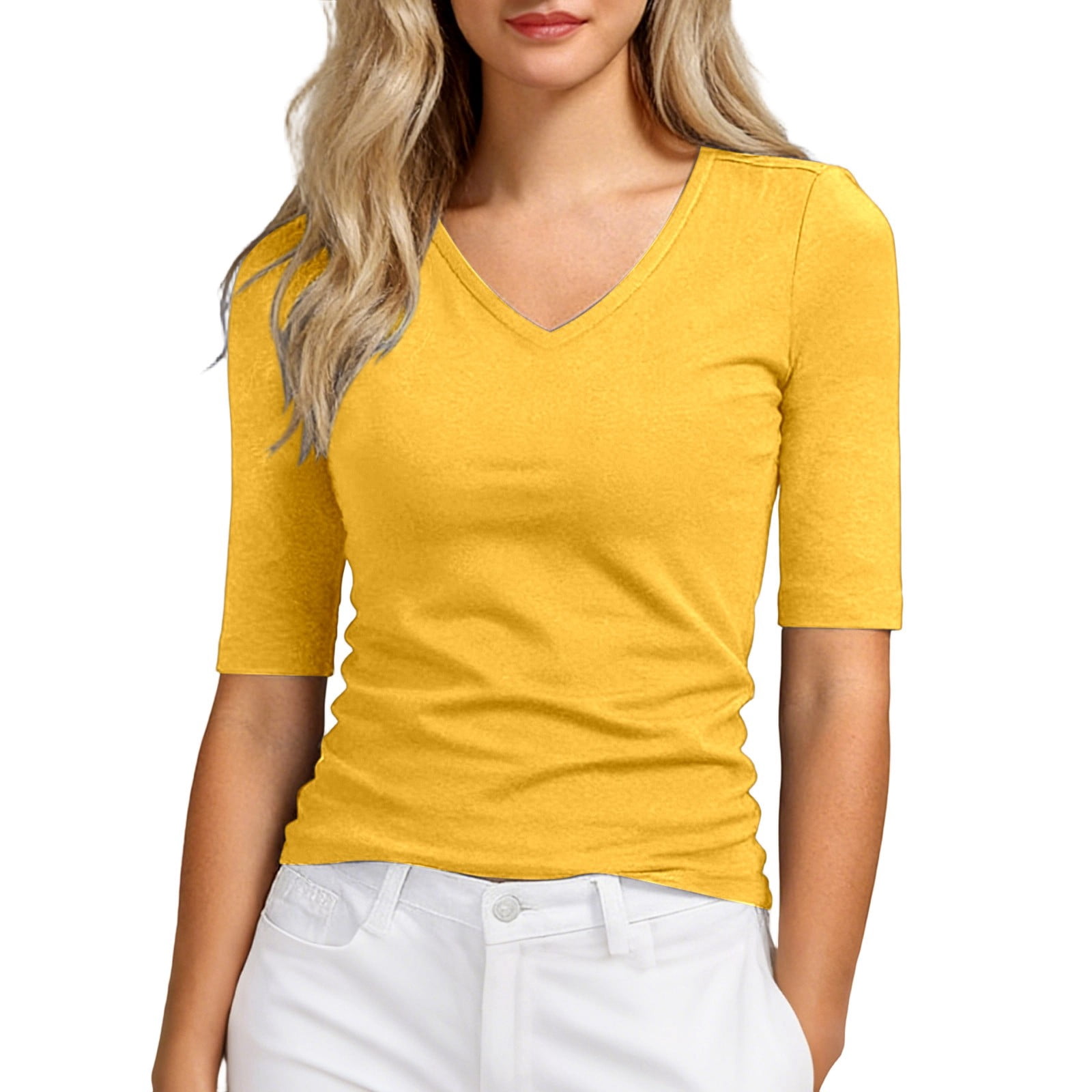 Basic Half Sleeve Shirts for Women V Neck Dressy Casual T Shirt ...