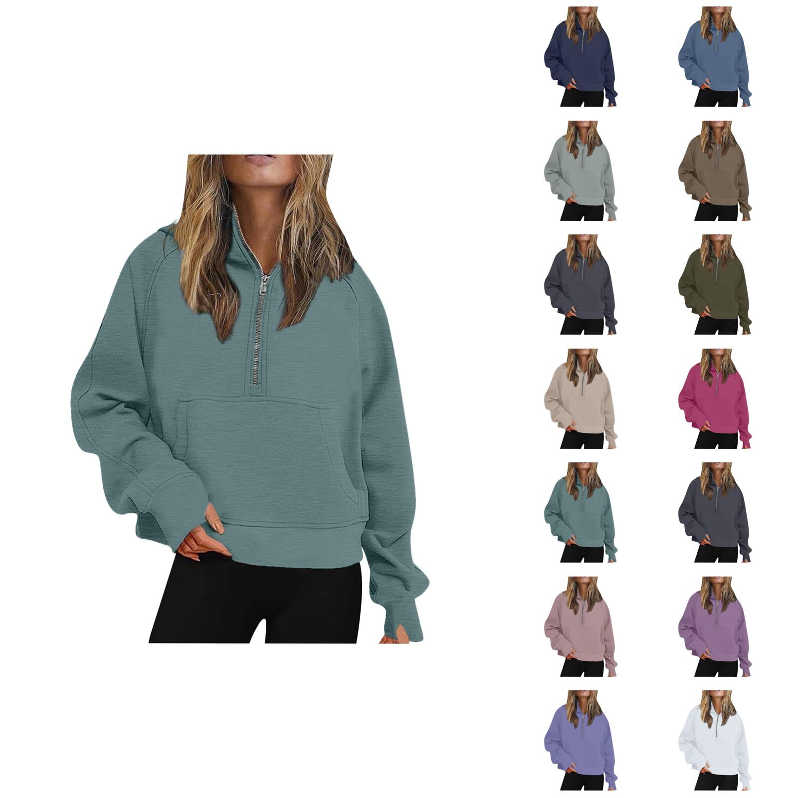 Basic Hoodies for Women 2025 Fall Winter Long Sleeve Half Zipper Hoodie ...