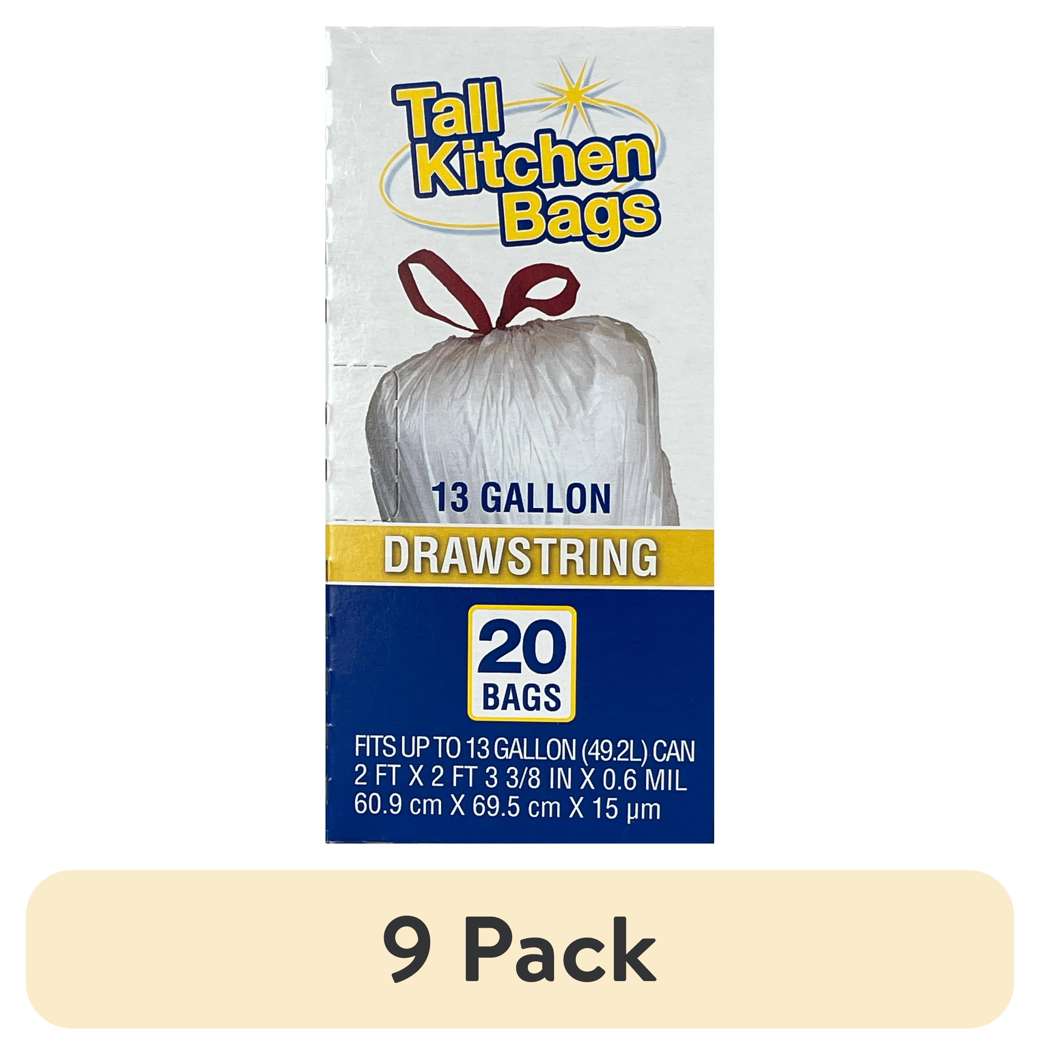 (9 pack) Basic Kitchen Trash Bags, 13 Gallon, Drawstring, 20 Bags ...