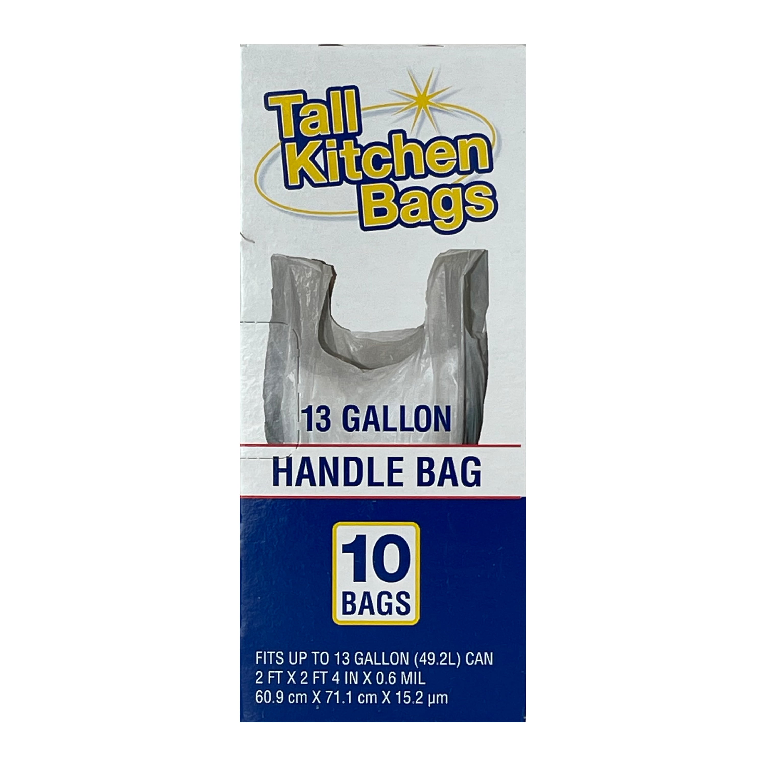 Basic Kitchen Trash Bags, 13 Gallon, Handle, 10 Bags - Walmart.com
