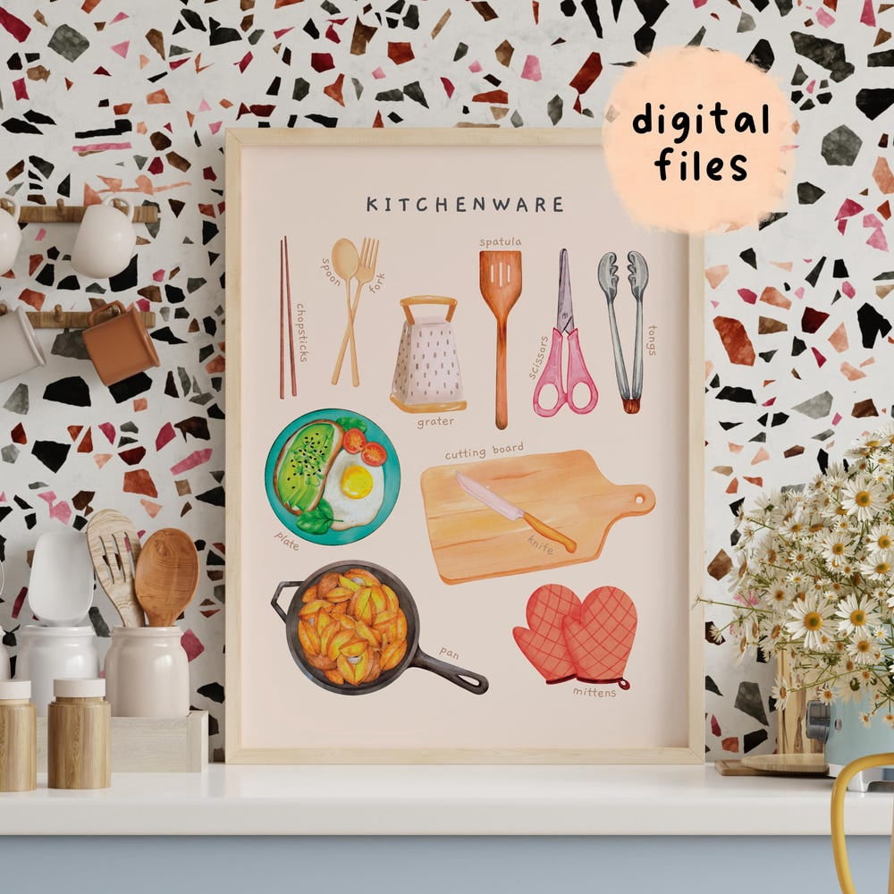 Basic Kitchenware Educational Poster, Montessori Toddler Room Decor ...