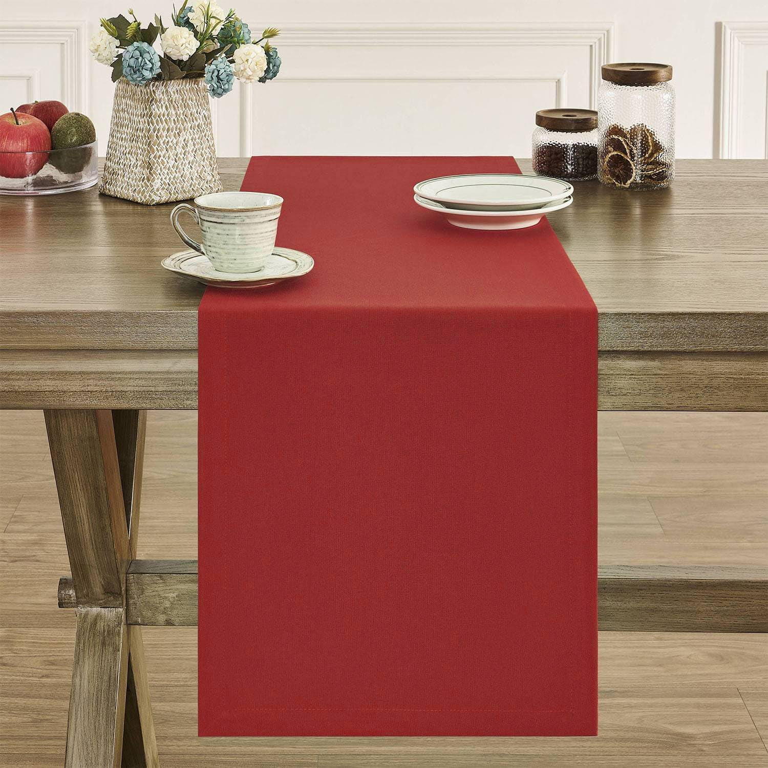 Basic Linen Style Table Runner, 14 X 90 Inch Red, Rustic Farmhouse Red ...