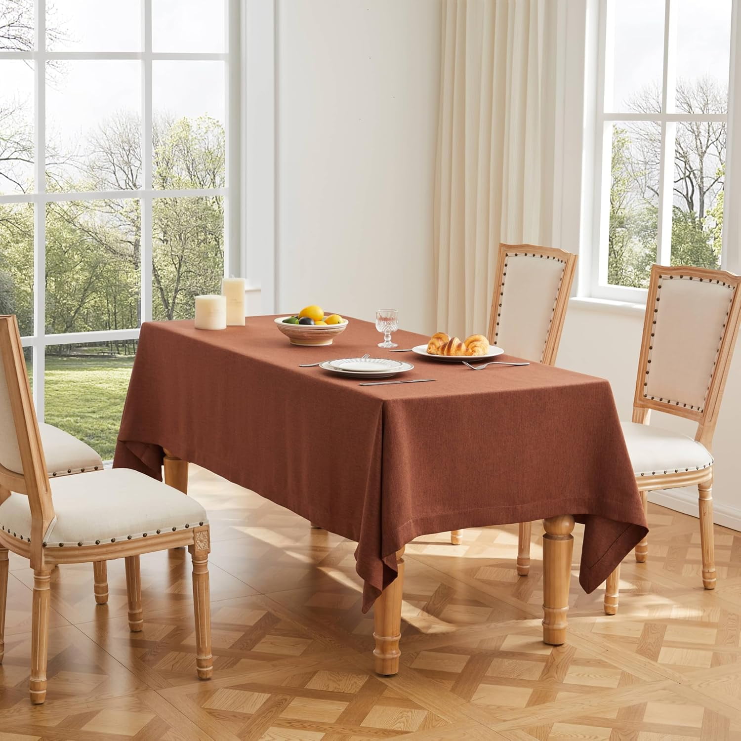 Basic Linen Textured Table Cloth, 52 x 70 Inch Caramel, Farmhouse Style ...