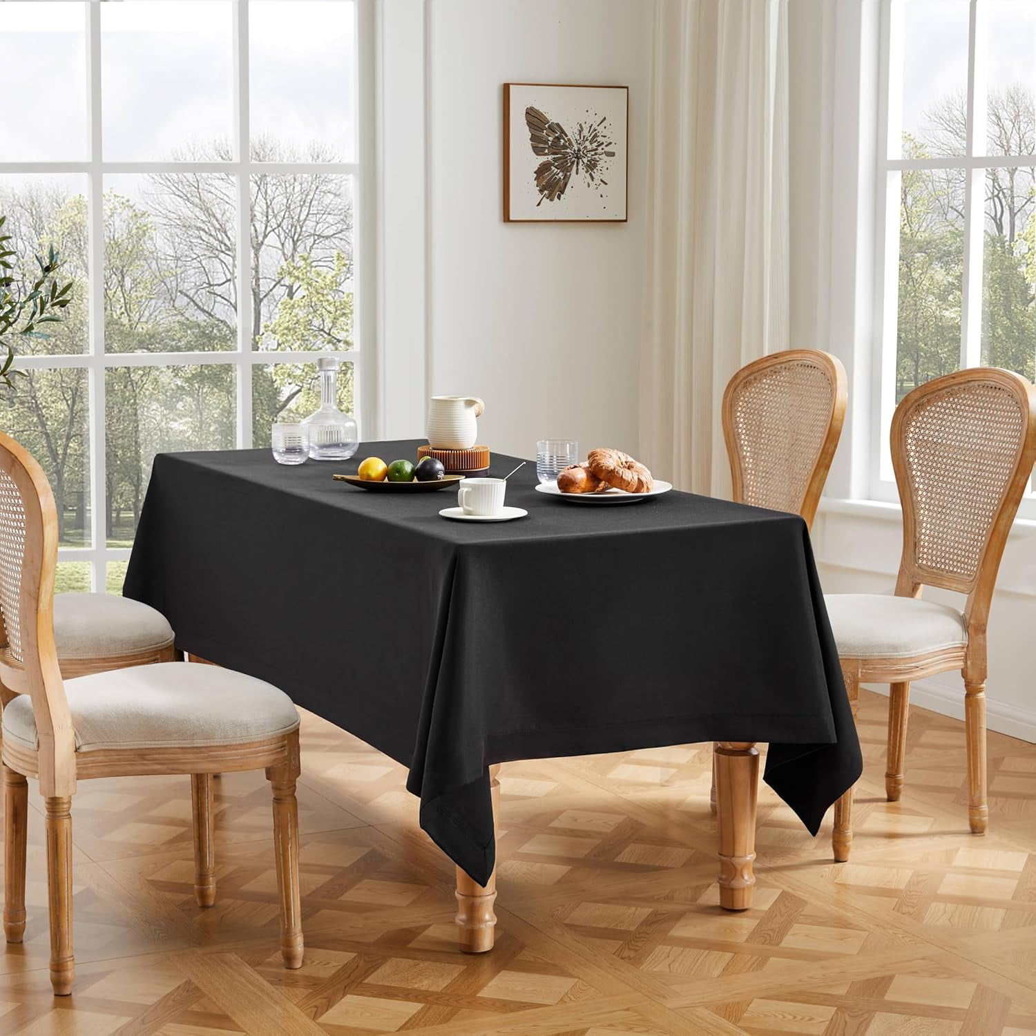 Basic Linen Textured Table Cloth, 60 x 104 Inch Black, Farmhouse Style ...