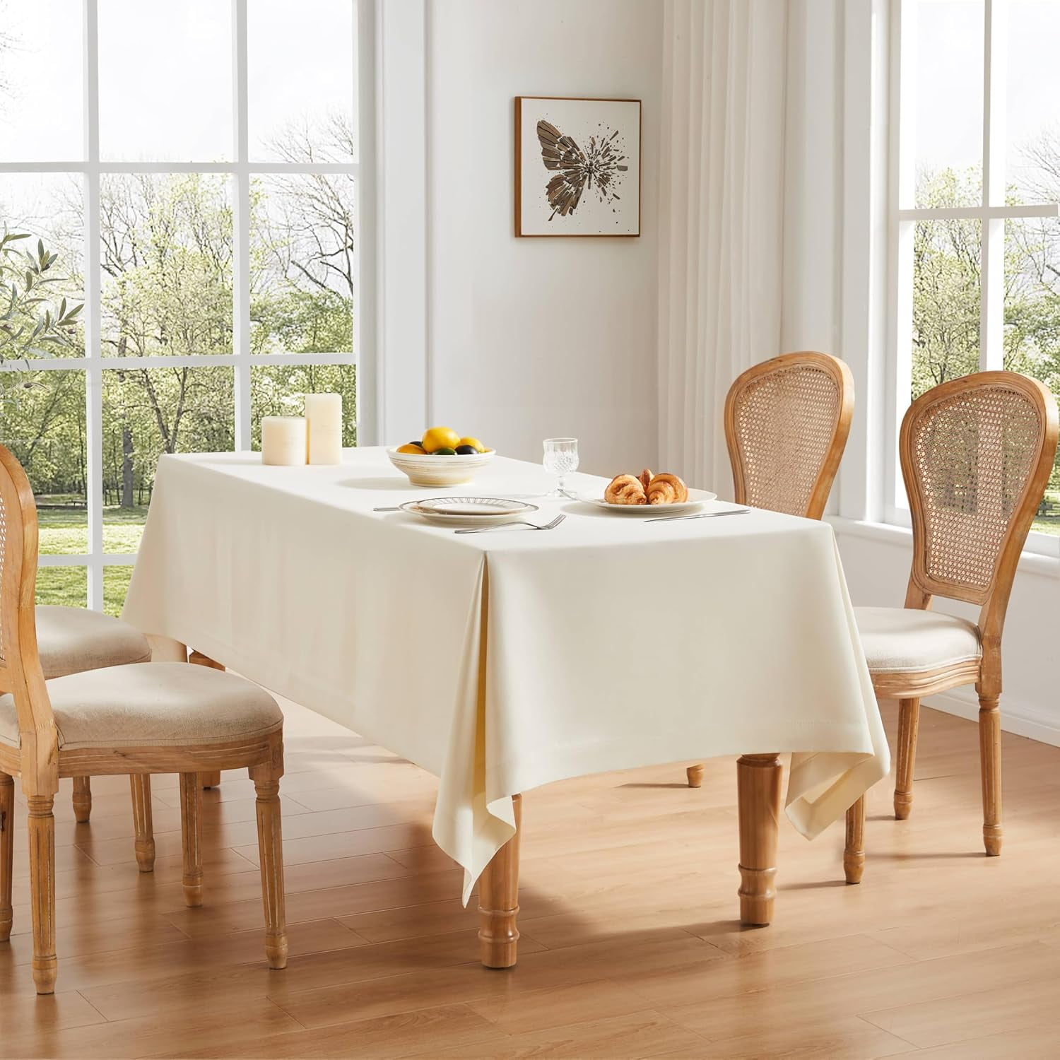 Basic Linen Textured Table Cloth, 60 x 120 Inch Ivory, Farmhouse Style Off White Rectangle ...