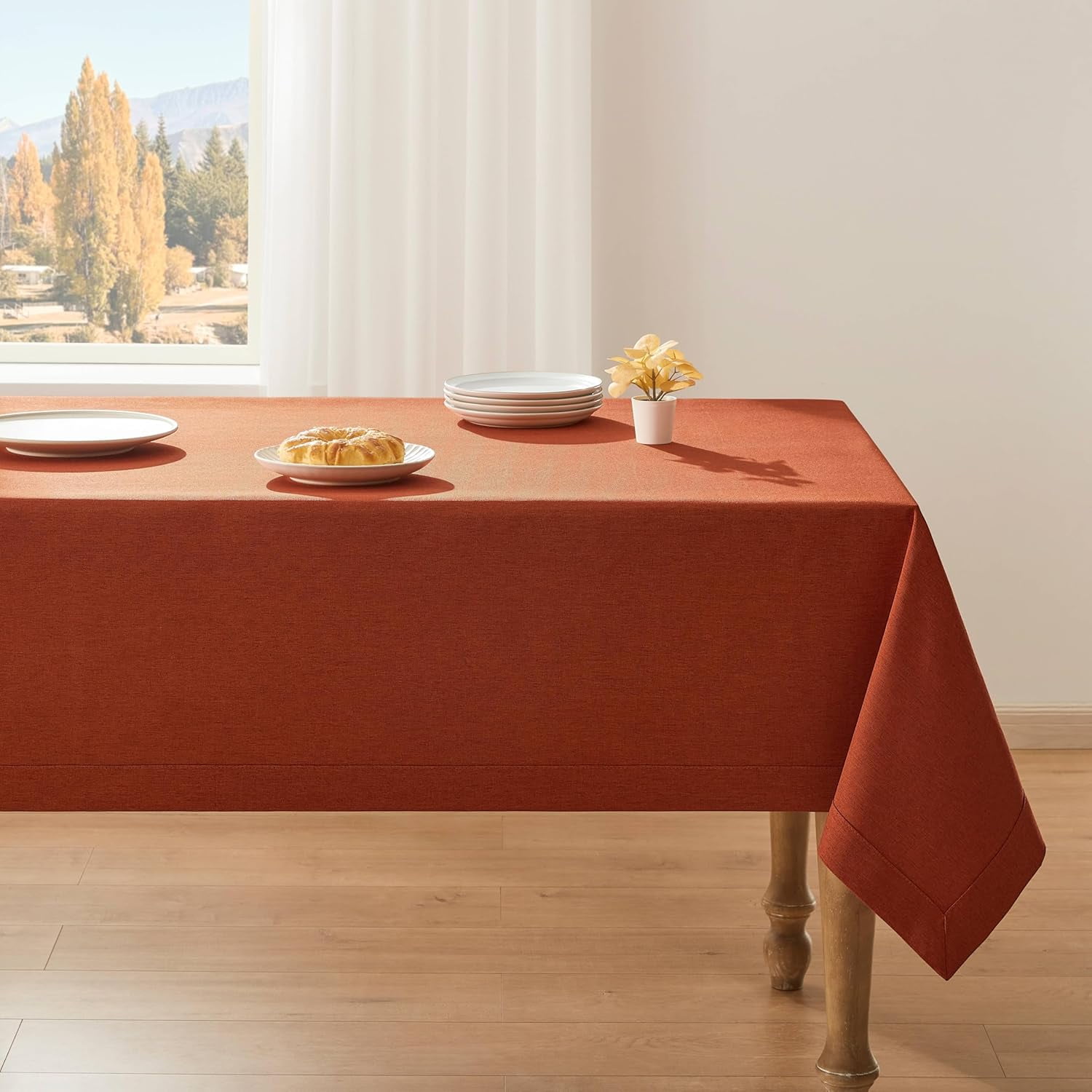 Basic Linen Textured Table Cloth, 60 x 60 Inch Dark Orange, Farmhouse Style Burnt Orange Square ...