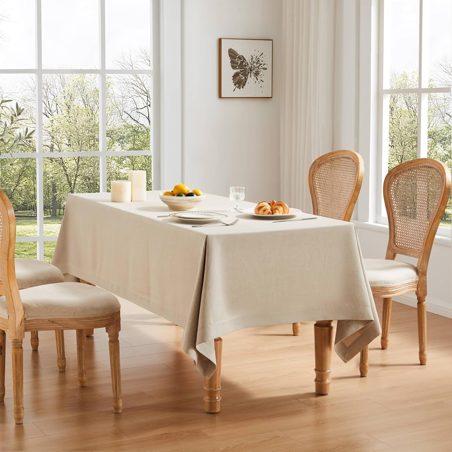 Basic Linen Textured Table Cloth, 60 x 60 Inch Raw Linen, Farmhouse ...