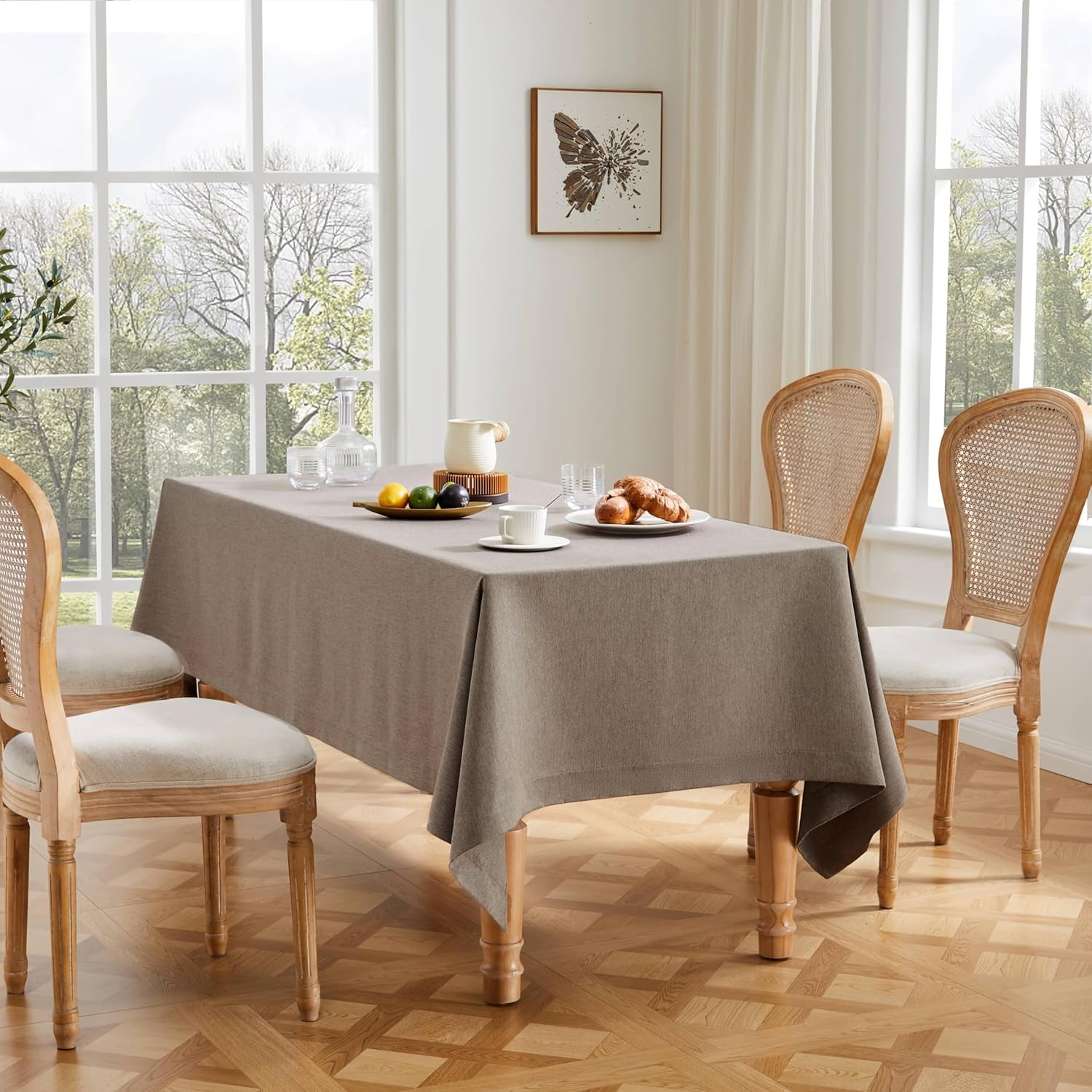 Basic Linen Textured Table Cloth, 60 x 84 Inch Cocoa Brown, Farmhouse Style Brown Rectangle ...