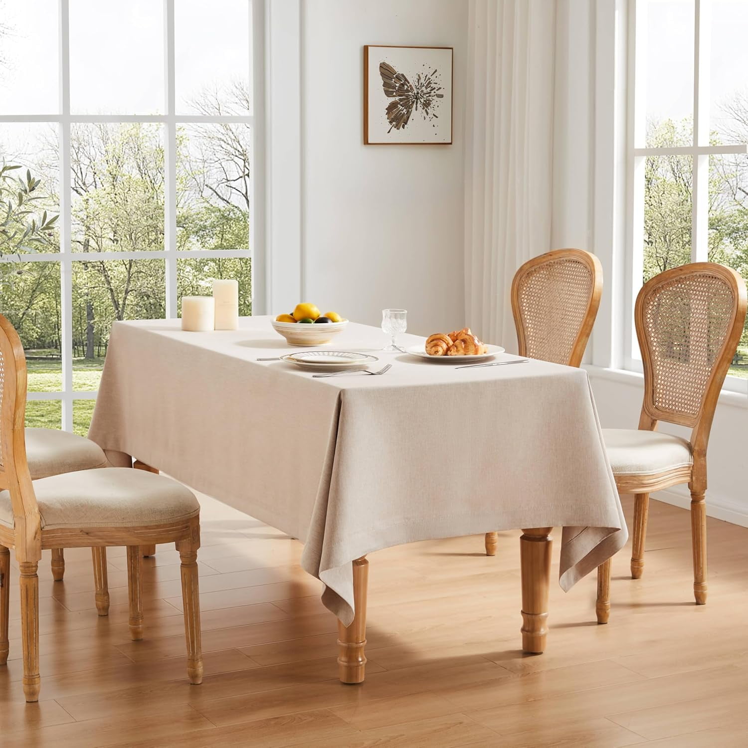 Basic Linen Textured Table Cloth, 60 x 84 Inch Light Tan, Farmhouse ...