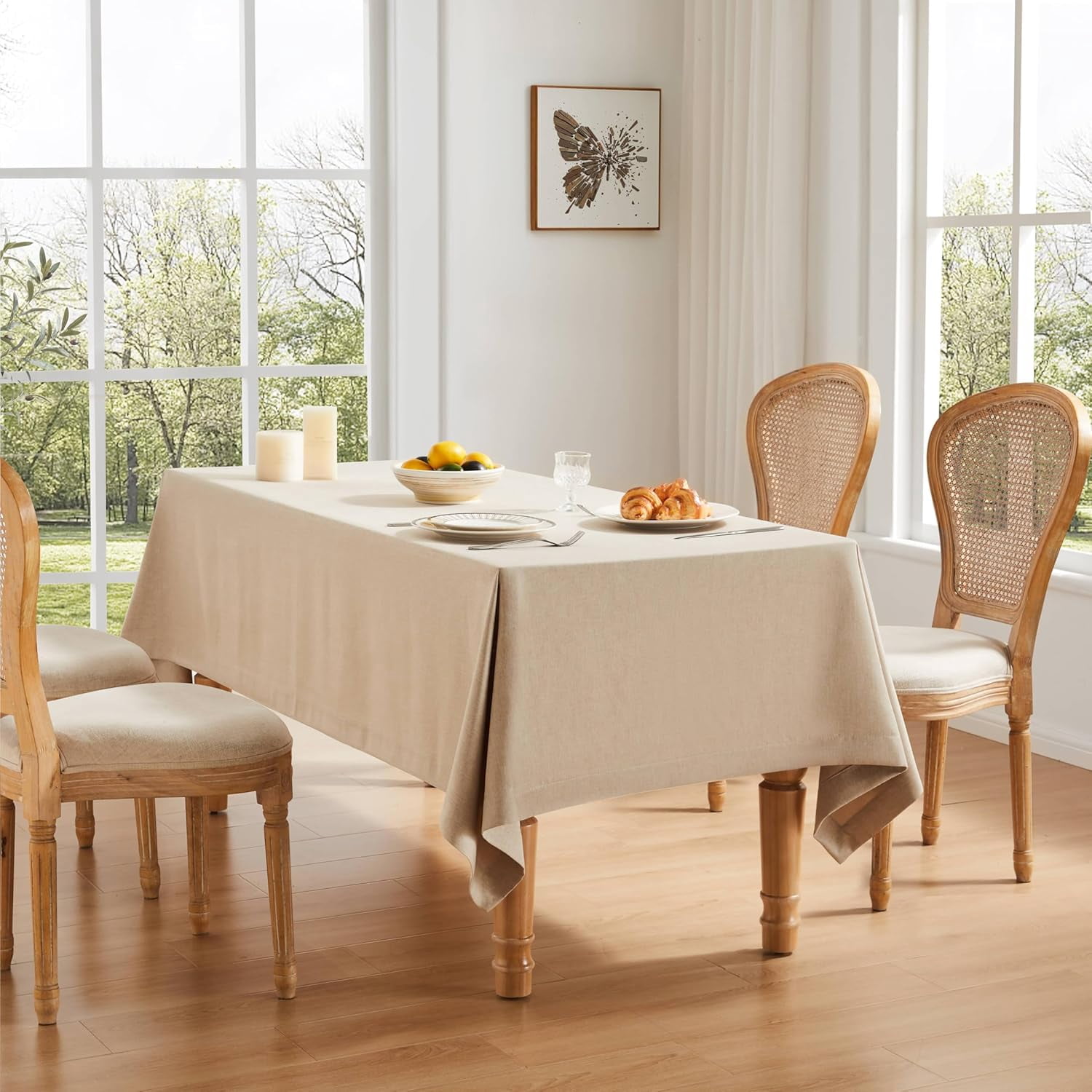 Basic Linen Textured Table Cloth, 60 x 84 Inch Natural, Farmhouse Style ...