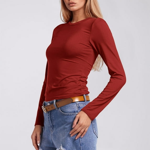 Basic Long Sleeve Shirts For Women Loose Fitted Crew Neck T Shirts ...