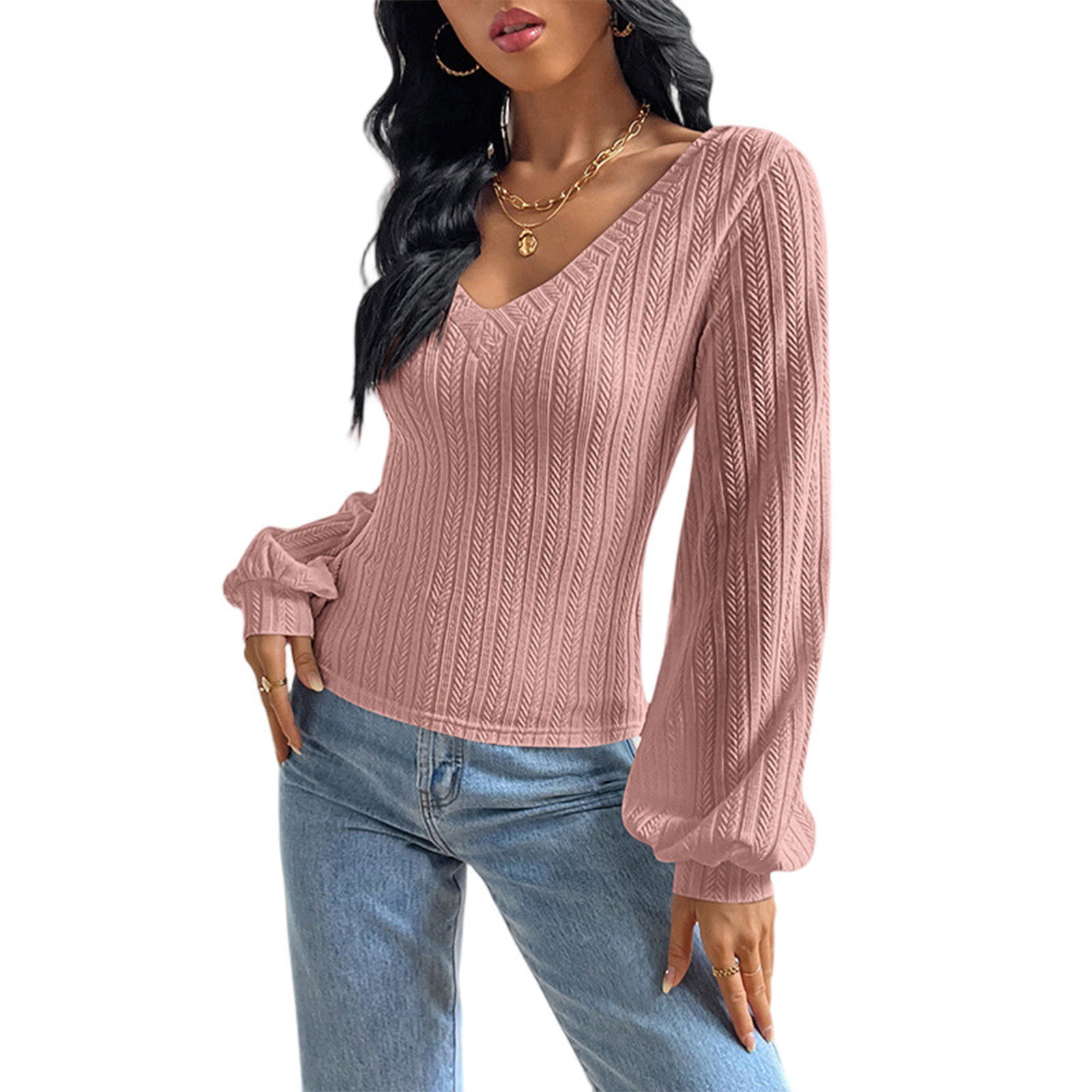 Basic Long Sleeves for Women, Womens V-Neck Cable Knit Sweater Holiday ...