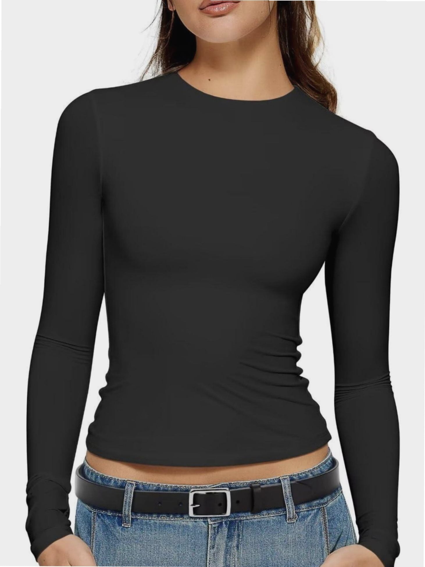 Basic Loog Sleeve Crewneck T-Shirts Cute Going Out Tops Tee - Walmart.com