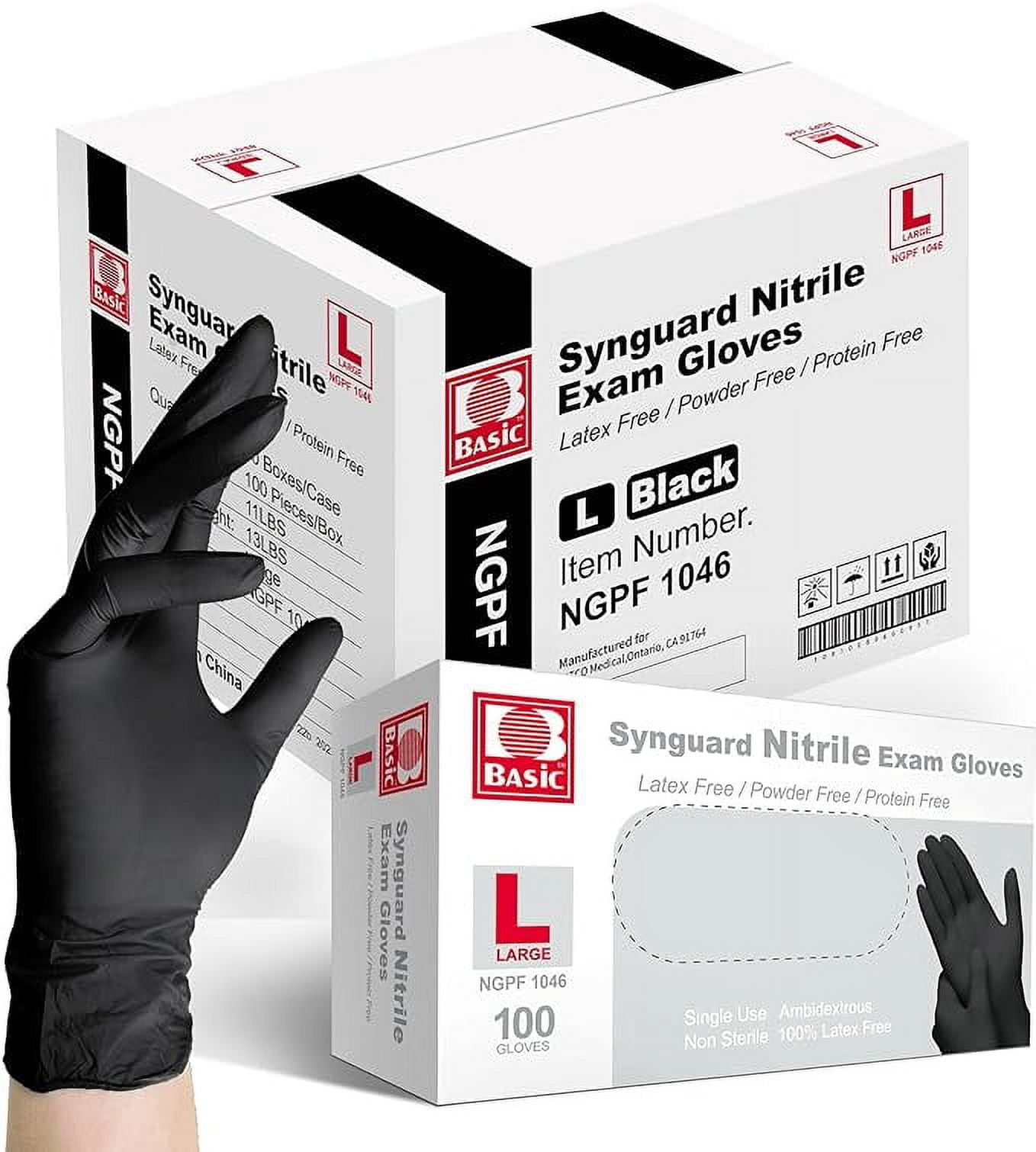 Basic Medical Black Nitrile Exam Gloves - Latex-Free & Powder-Free, 5 ...