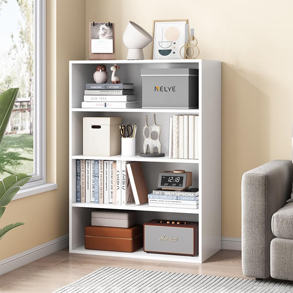 Basic Open Shelf Bookcase - 4-Tier Wooden Cube Storage Shelves Split ...