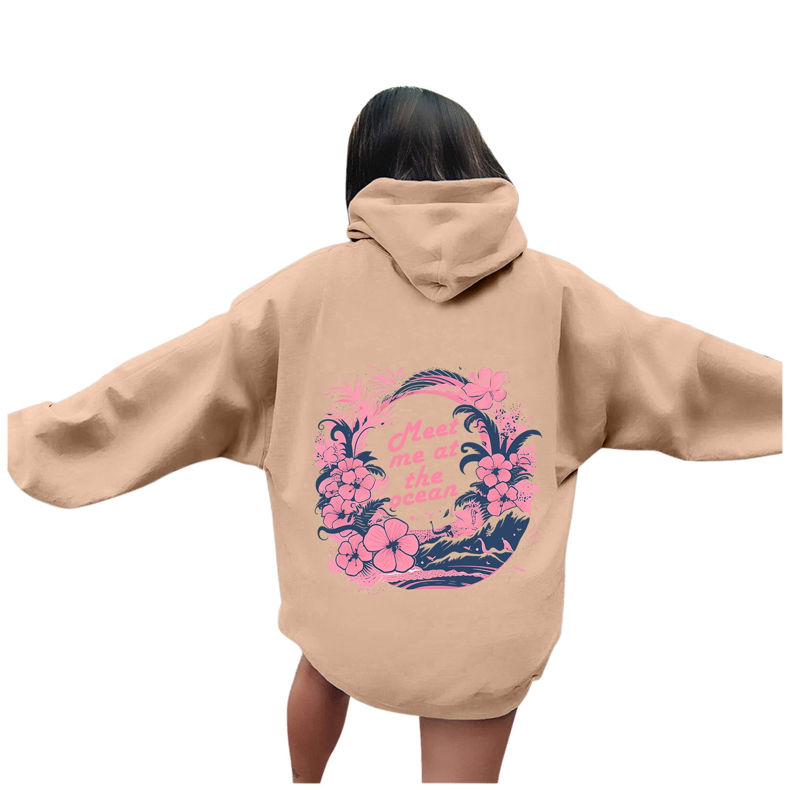 Basic Oversized Hoodie for Women Letter Print Long Sleeved Hoodies Drop ...