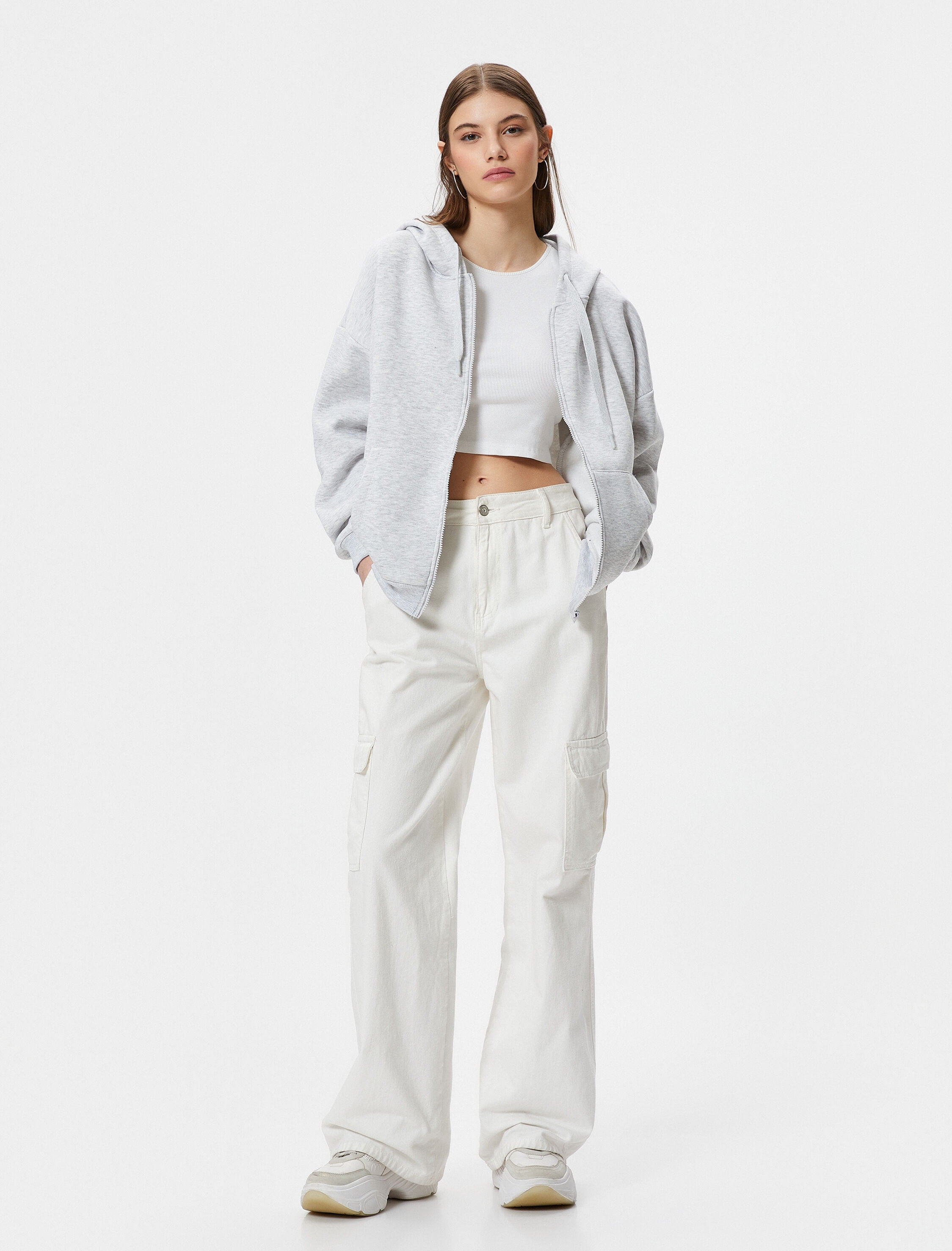 Basic Oversized Zip-Up Sweatshirt Hooded Long Kangaroo Pocket - Walmart.com