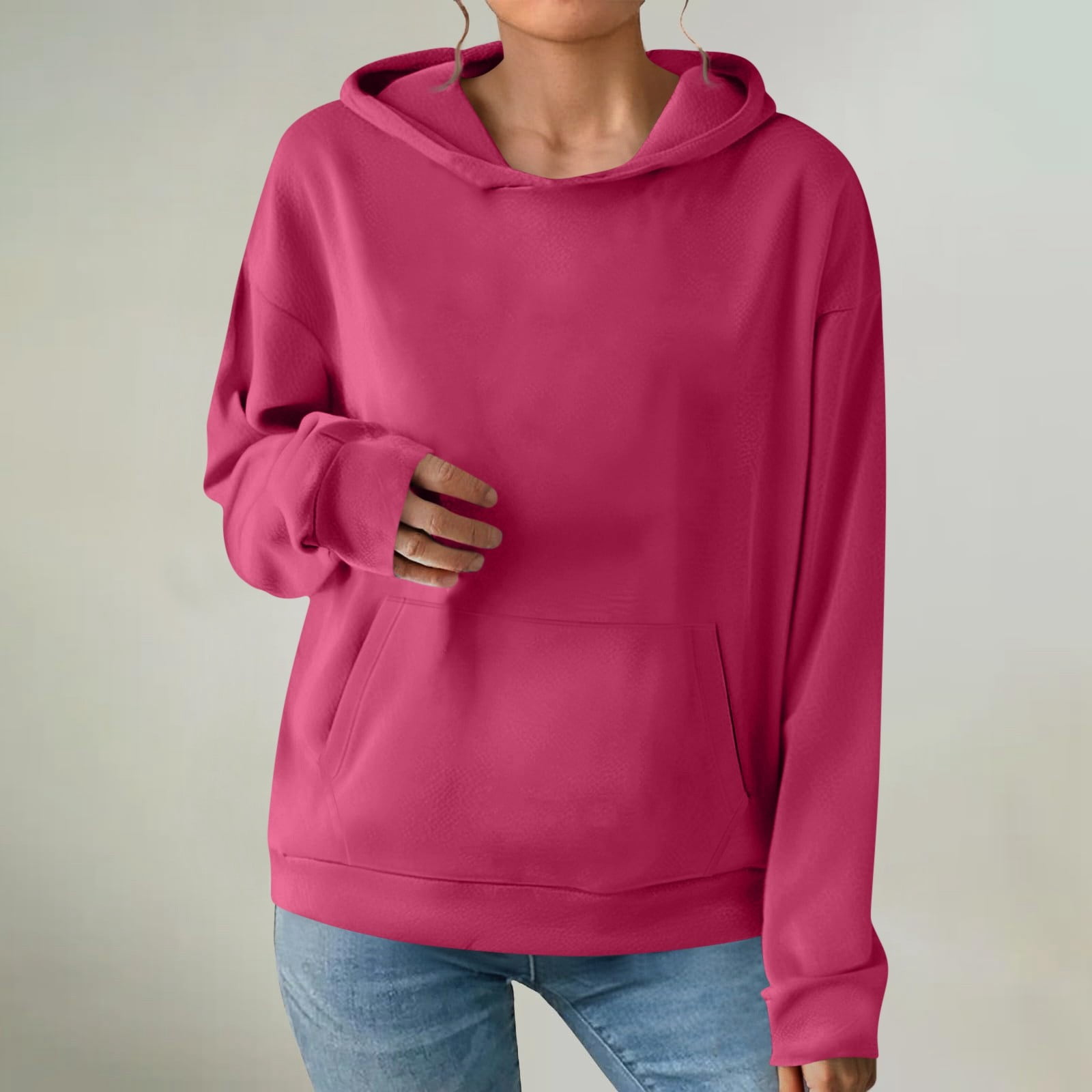 Basic Pullover Hoodie for Women – Long Sleeve Solid Color Sweatshirt ...