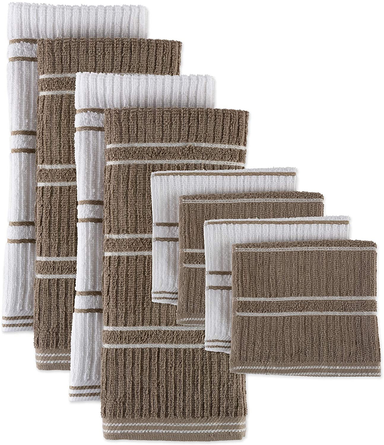 Basic Ribbed Kitchen Basics Collection, Mocha, Kitchen Set, 8 Piece ...
