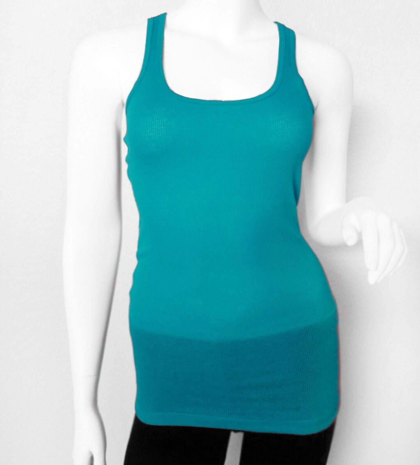 Basic Ribbed Stretchy_Racerback_Plain Long Tank Top_Muscle Shirt ...