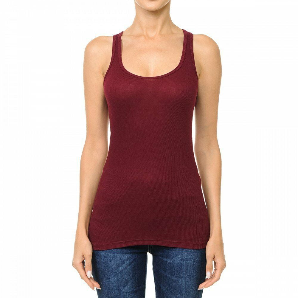 Basic Ribbed Stretchy_Racerback_Plain Long Tank Top_Muscle Shirt ...