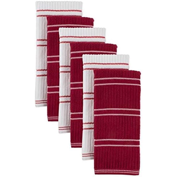 Basic Ribbed Terry Kitchen Basics Collection, Red, Dish Towels, 6 Piece ...