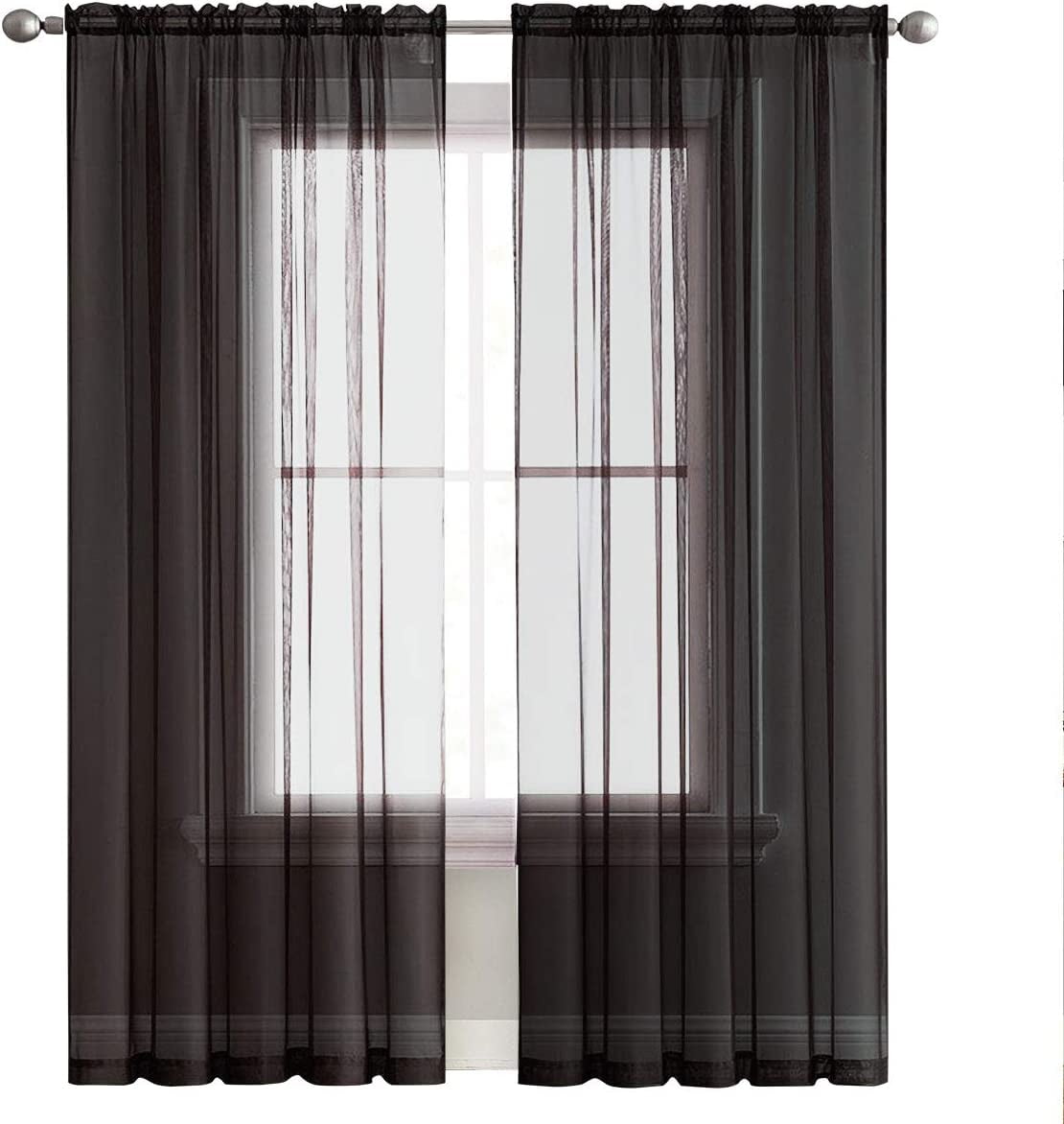 Basic Rod Pocket Sheer Voile Window Curtain Panels White 1 Pair 2 ...