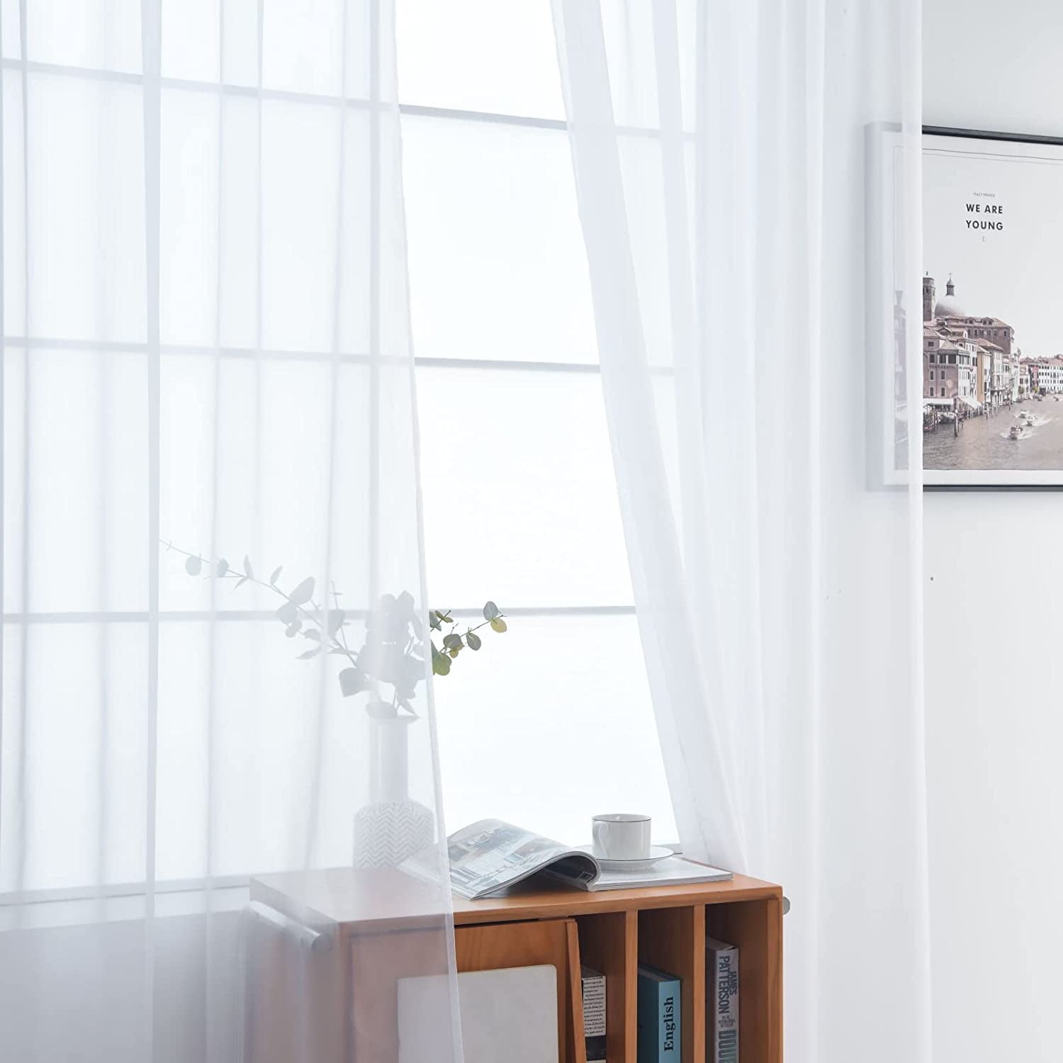 Basic Rod Pocket Sheer Voile Window Curtain Panels White 1 Pair 2 ...