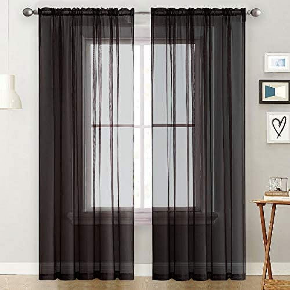 Basic Rod Pocket Sheer Voile Window Curtain Panels White 1 Pair 2 ...