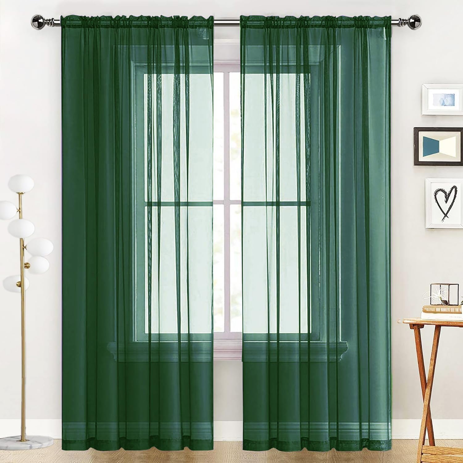 Basic Rod Pocket Sheer Voile Window Curtain Panels White 1 Pair 2 ...