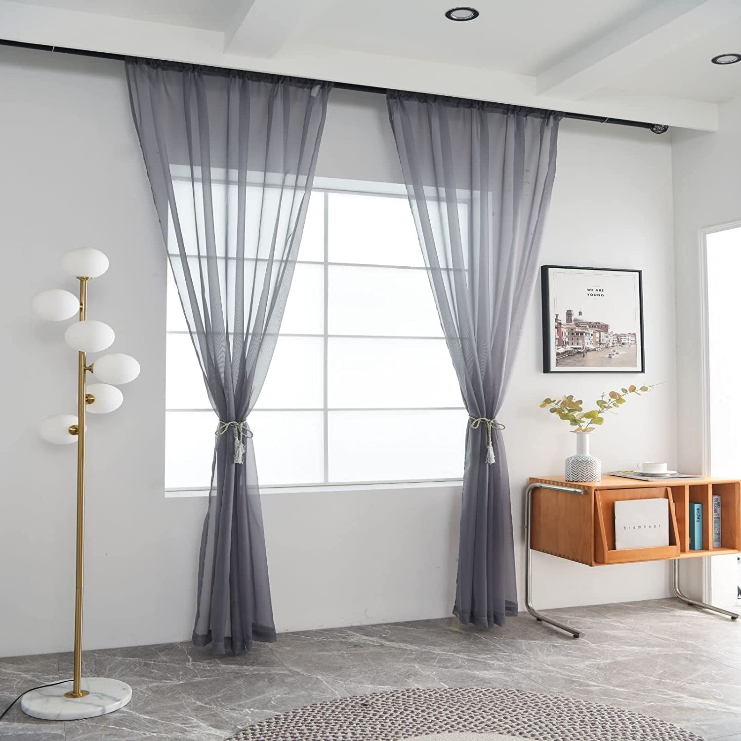 Basic Rod Pocket Sheer Voile Window Curtain Panels White 1 Pair 2 ...