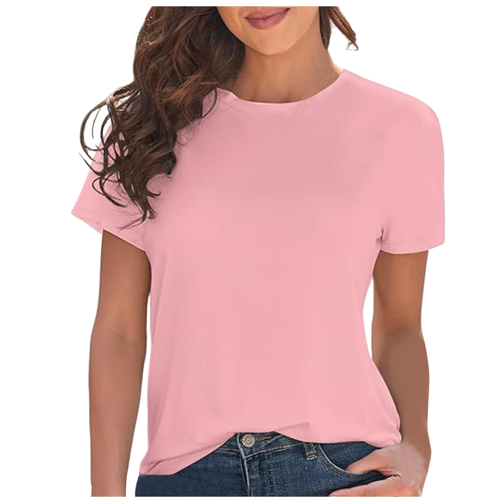 Basic Shirts For Women Short Sleeve Casual Summer Tops Solid Loose Fit ...