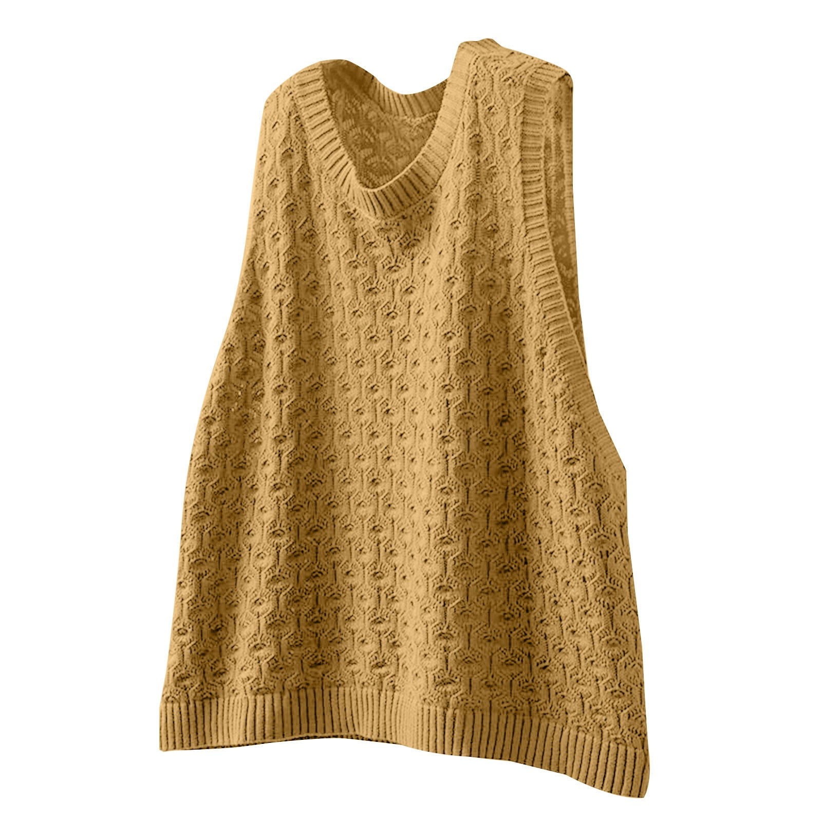 Basic Shirts Tops Sleeveless Open Stitch Sweater Vest with Round Neck ...