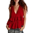 Basic Shirts Tops Sleeveless V Neck Peplum Blouse with Ruffle Hem And ...