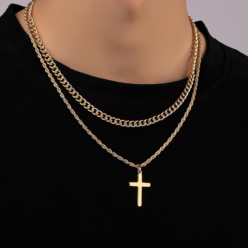 Basic Simple Cross Necklace ,Men's 14K Yellow Gold Waterproof Cross ...