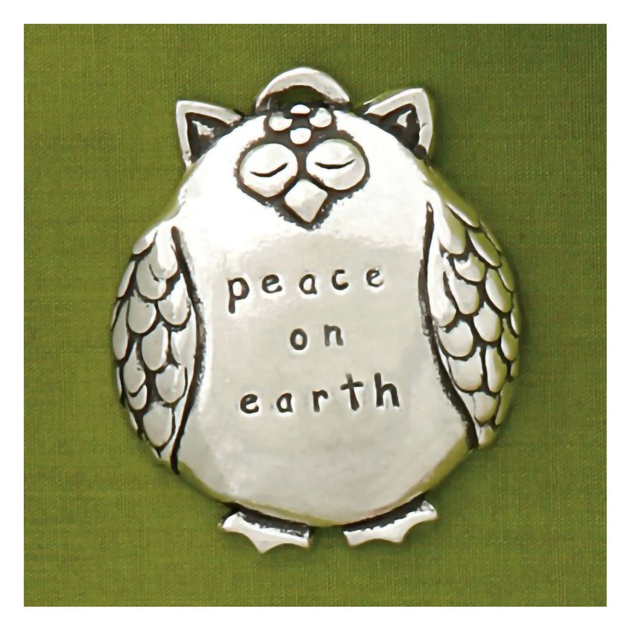 Basic Spirit Owl Jolly Pewter Ornament Peach on Earth for Holiday Tree ...