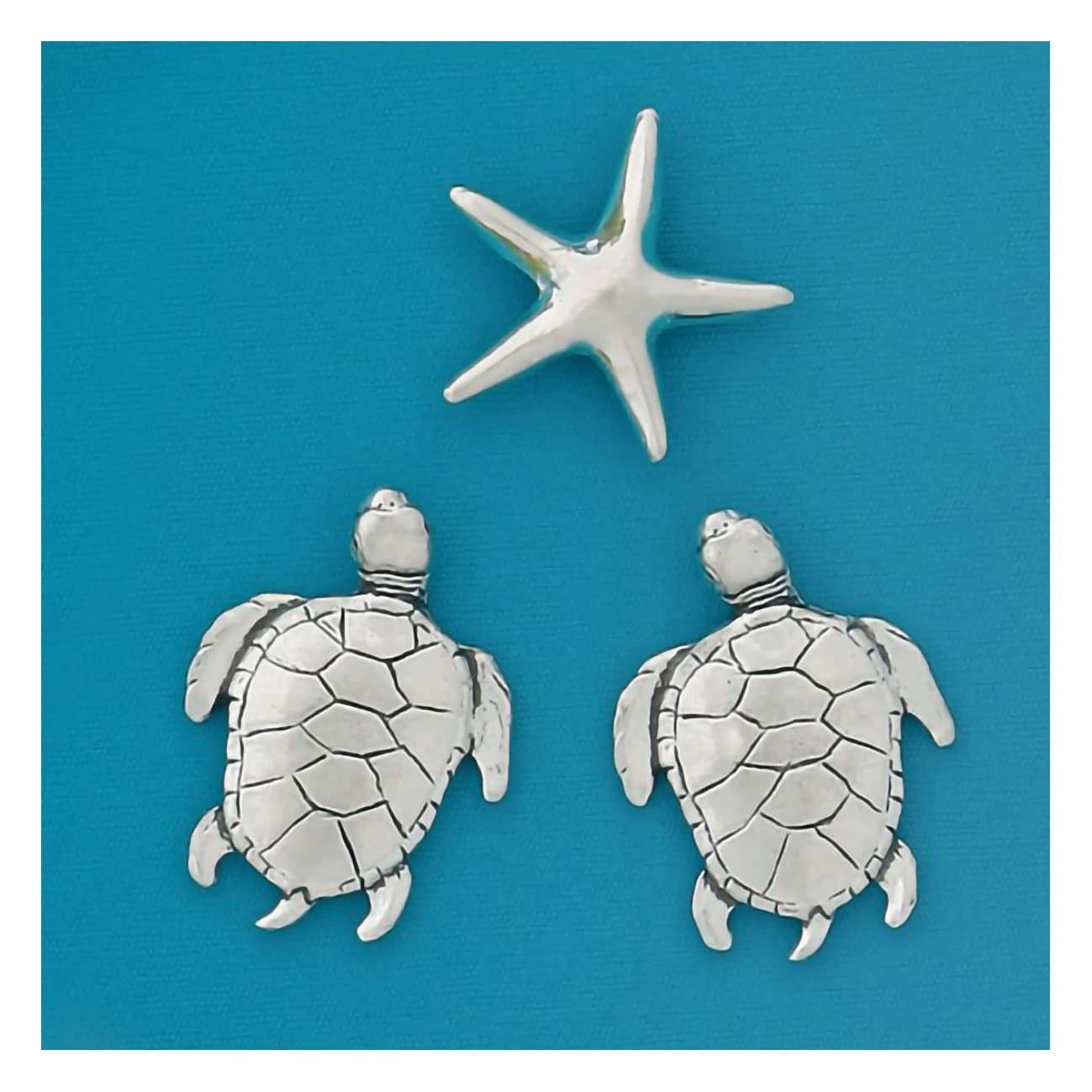 Basic Spirit Sea Turtles Medium Pewter Magnet Set with Starfish for ...