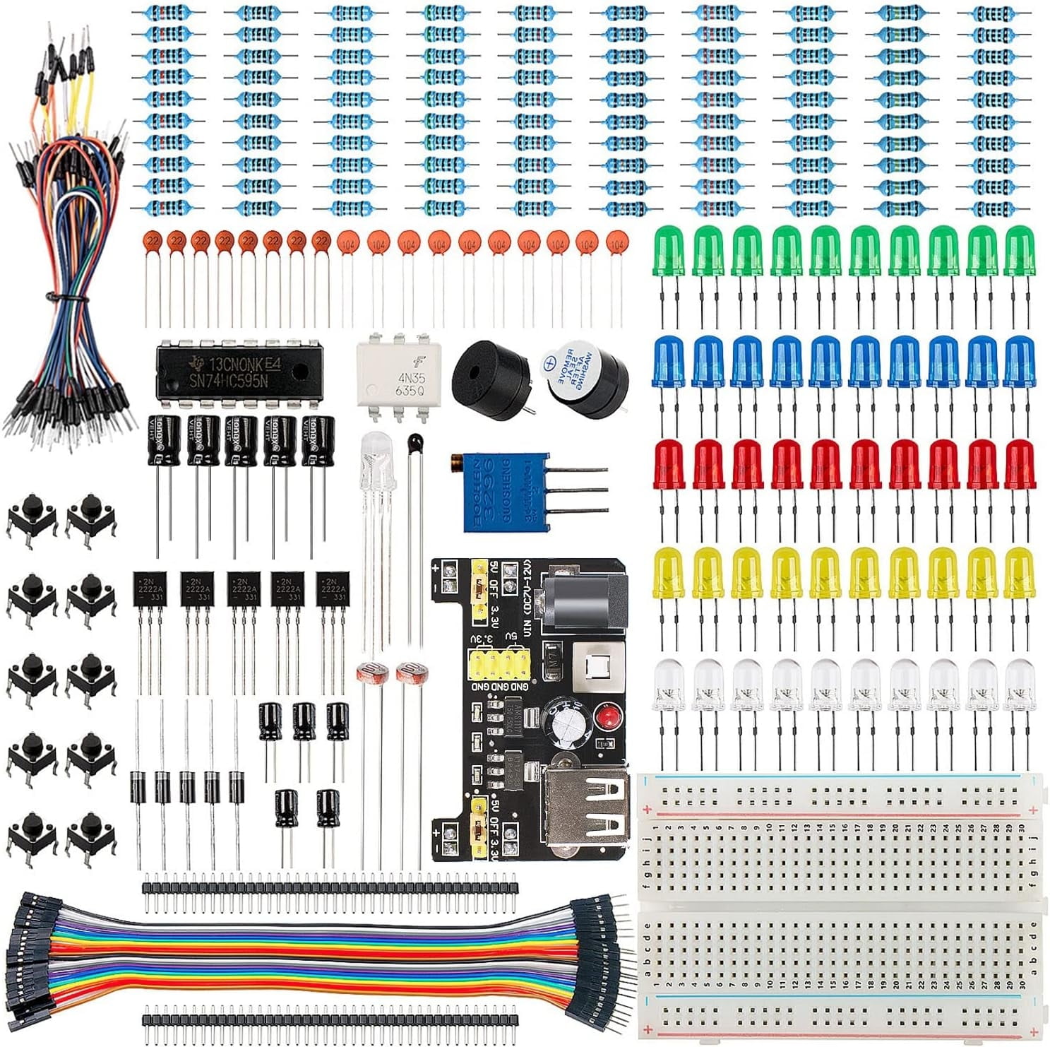 Basic Starter Kit for Arduino Project,Breadboard, Power Supply, Jumper Wires, Resistors, LED ...