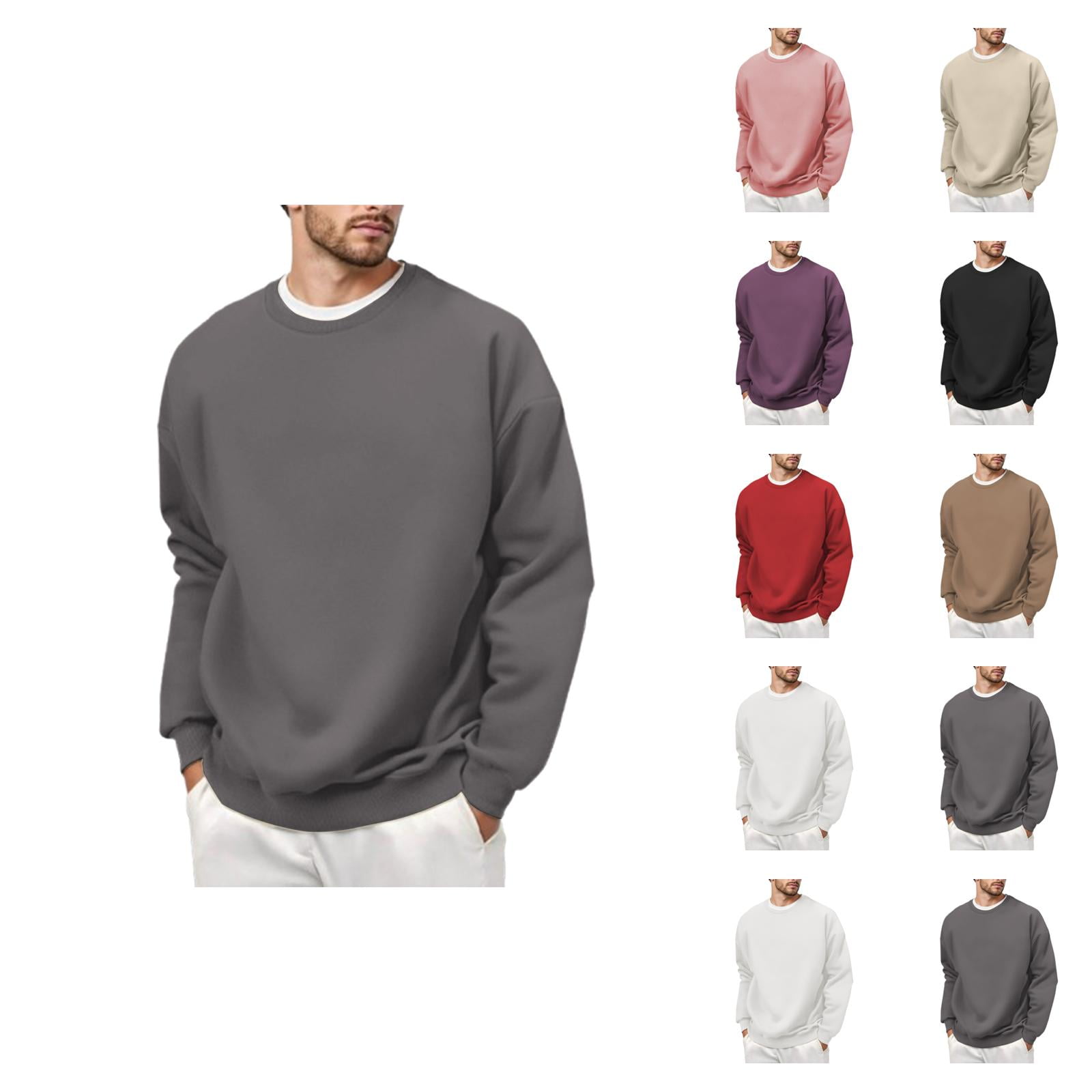 Basic Sweatshirts for Men 2025 Fall Winter Long Sleeve Crewneck Lined ...