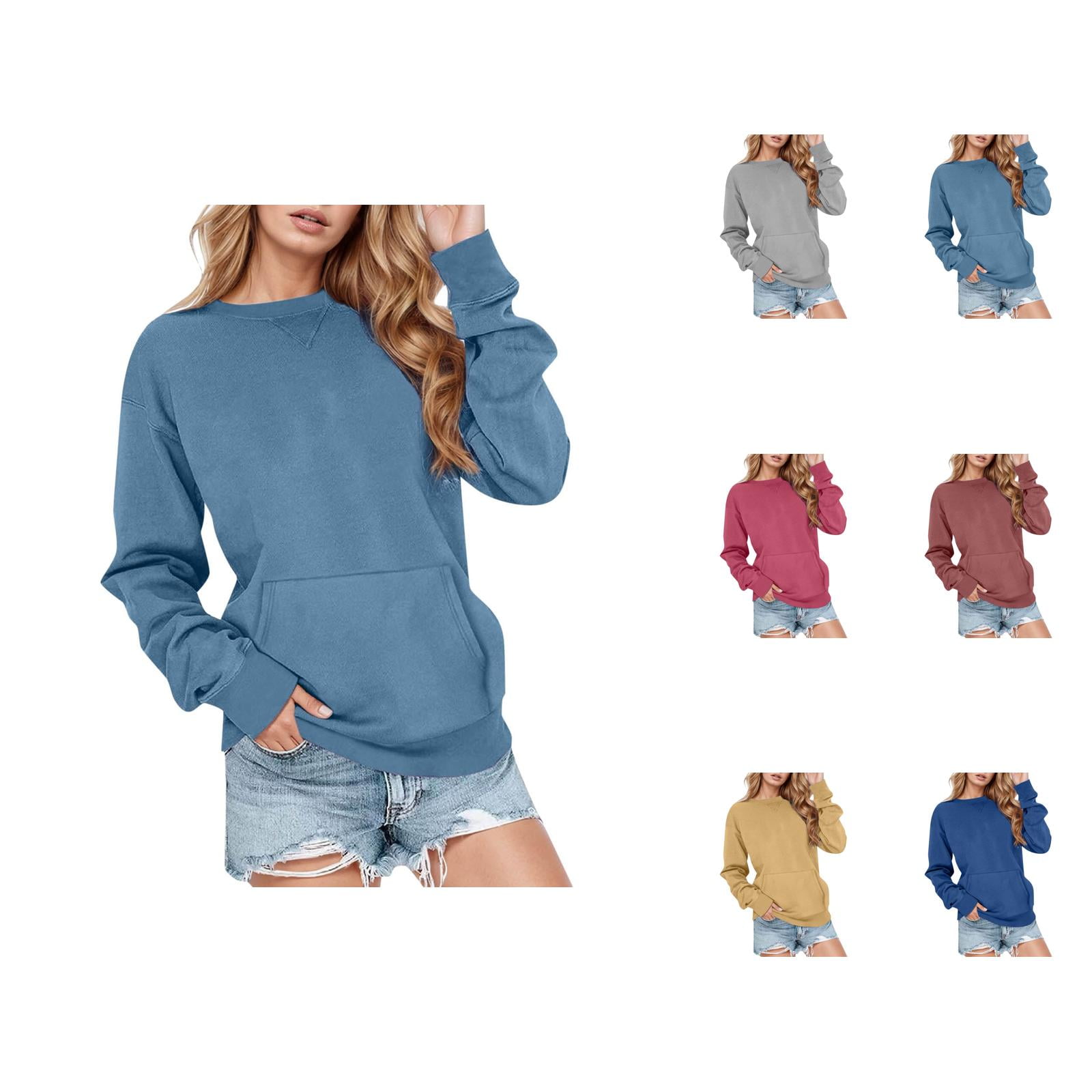 Basic Sweatshirts for Women 2025 Fall Winter Long Sleeve Crewneck Plain ...