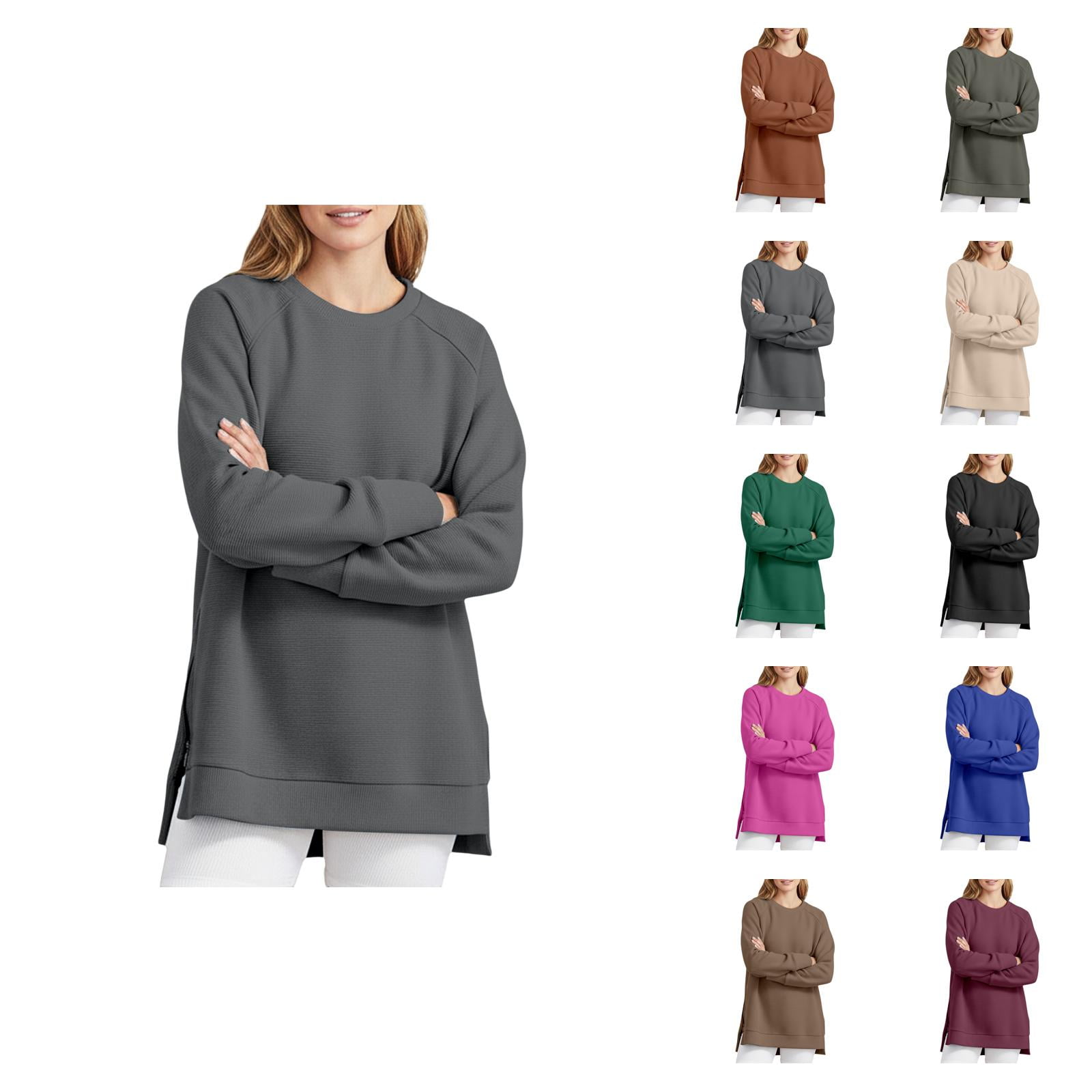Basic Sweatshirts for Women 2025 Fall Winter Long Sleeve Crewneck Side ...