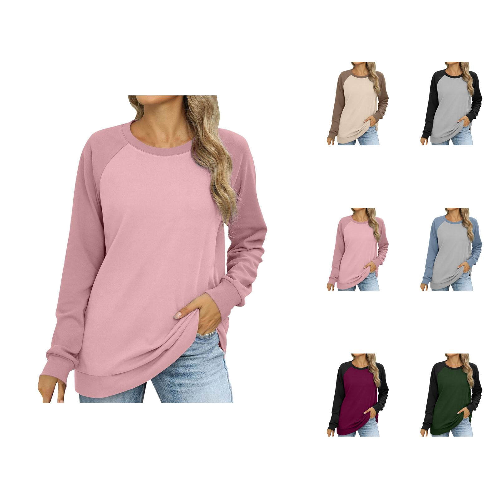 Basic Sweatshirts for Women 2025 Long Sleeve Crewneck Color Block ...