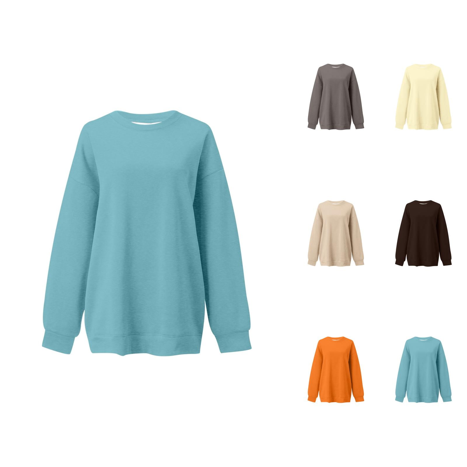 Basic Sweatshirts for Women 2025 Long Sleeve Crewneck Drop Shoulder ...
