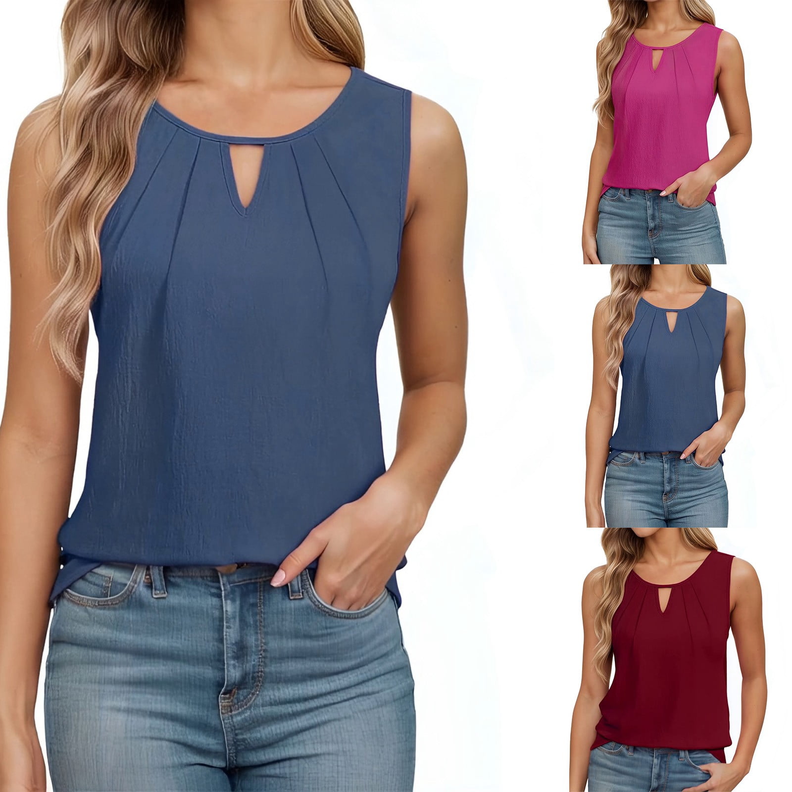 Basic Tank Tops for Women Casual V Neck Pure Color Sleeveless Basic Top ...