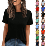 Basic Tees for Women Short Sleeve Crewneck Solid Color T Shirts Casual ...