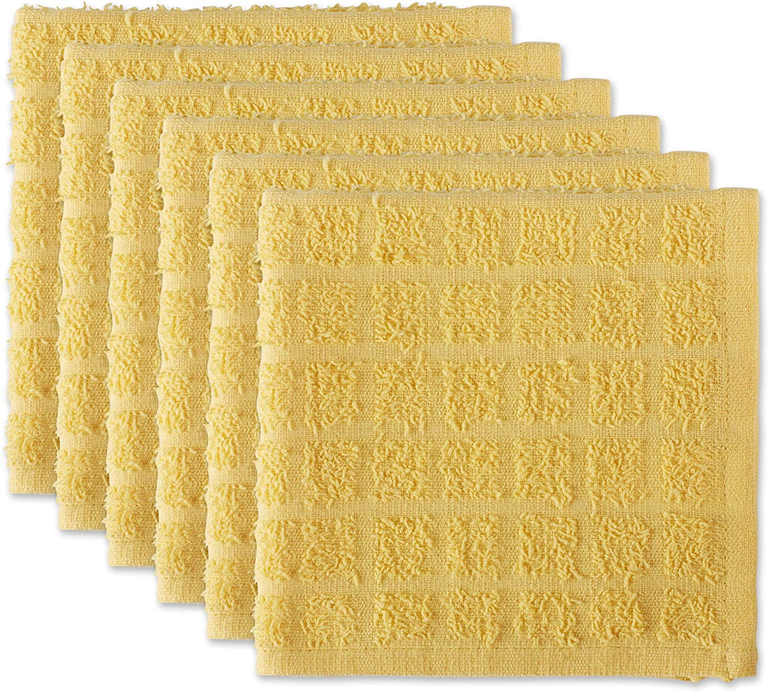 Basic Terry Collection Solid Windowpane Dishcloth Set, 12x12, Yellow, 6 ...
